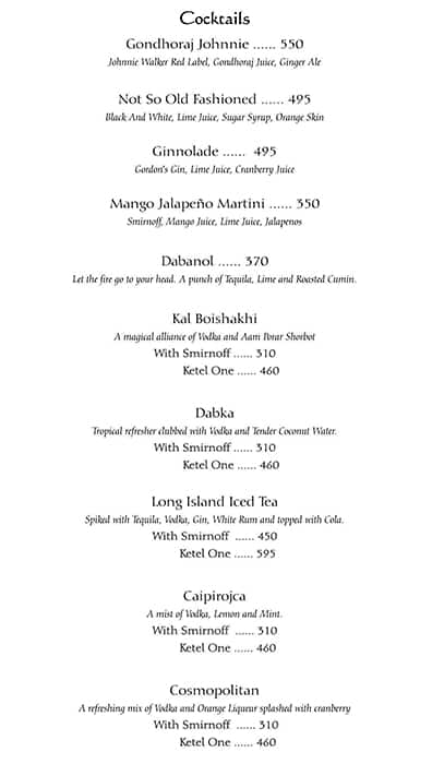 Menu at Oh Calcutta, Gurugram, Vijay Complex