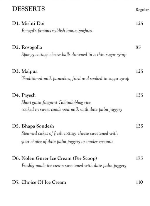 Menu at Oh Calcutta, Gurugram, Vijay Complex