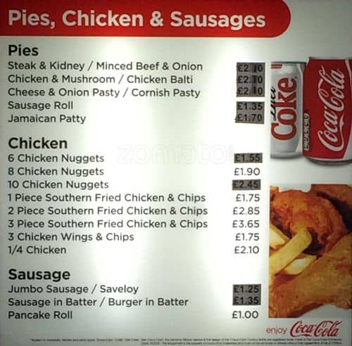 Menu at Ercan Fish Bar London, London, 59 Barking Rd