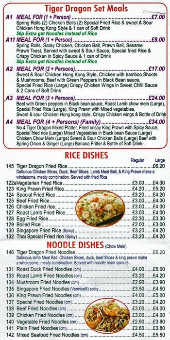 Menu at Tiger Dragon restaurant, Harrow, 353 High Rd