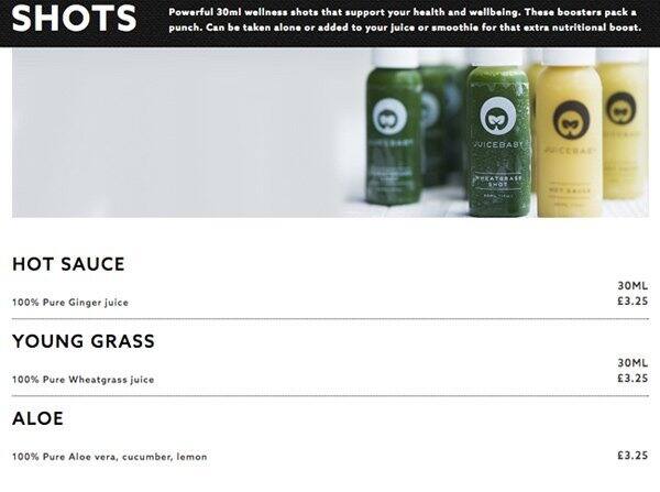 Menu at Juicebaby pub & bar, London, 398 King's Rd