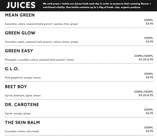 Menu at Juicebaby pub & bar, London, 398 King's Rd