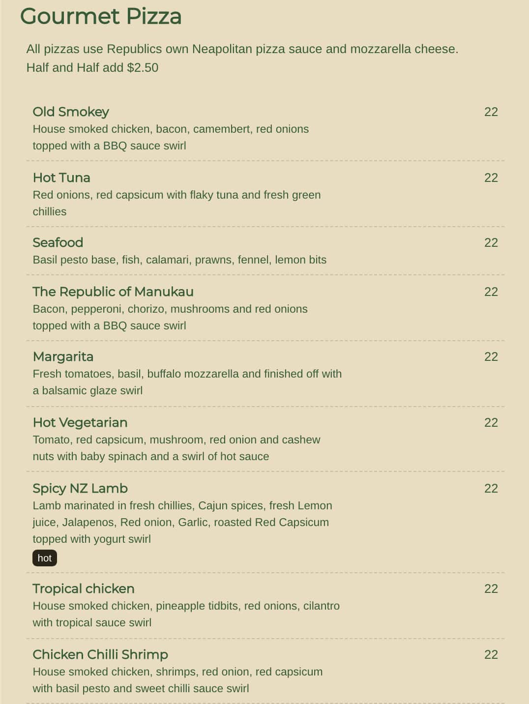 Menu at Republic Bar and Kitchen, Auckland