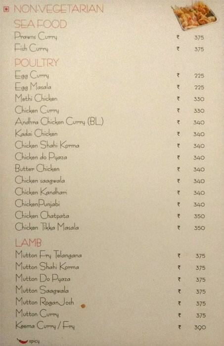 Menu at Blue Fox, Hyderabad, Door No. 3
