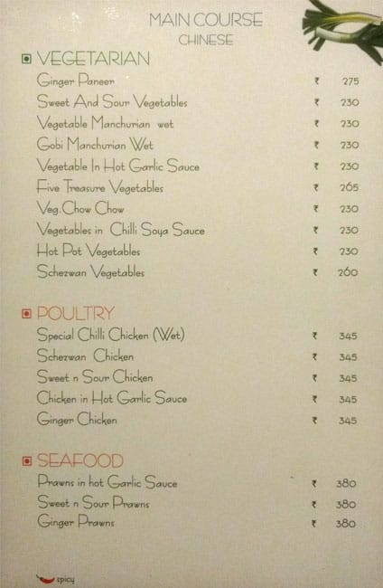 Menu at Blue Fox, Hyderabad, Door No. 3