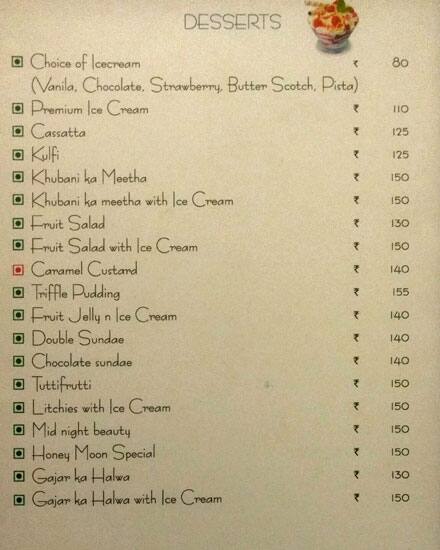 Menu at Blue Fox, Hyderabad, Door No. 3