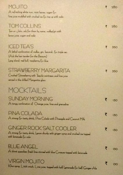 Menu at Blue Fox, Hyderabad, Door No. 3