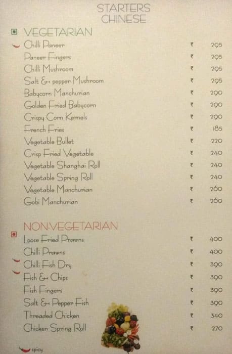 Menu at Blue Fox, Hyderabad, Door No. 3