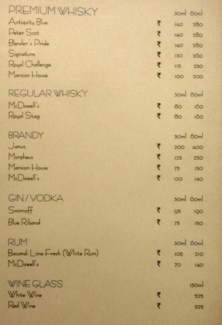 Menu at Blue Fox, Hyderabad, Door No. 3