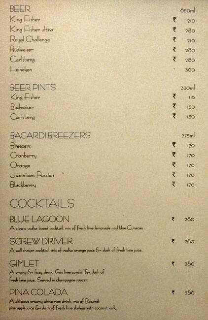 Menu at Blue Fox, Hyderabad, Door No. 3