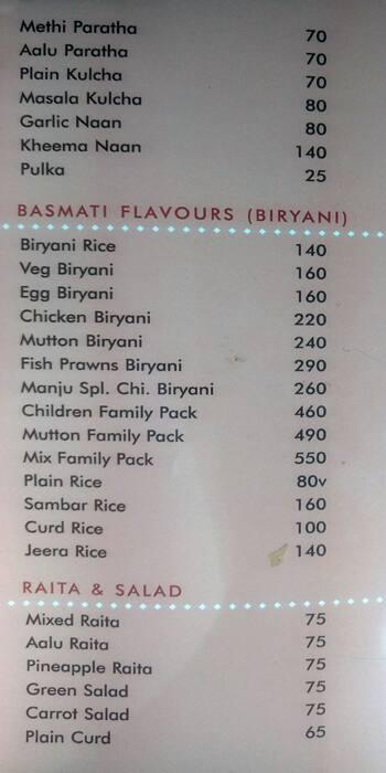 Menu at Manju Restaurant and Bar, Hyderabad