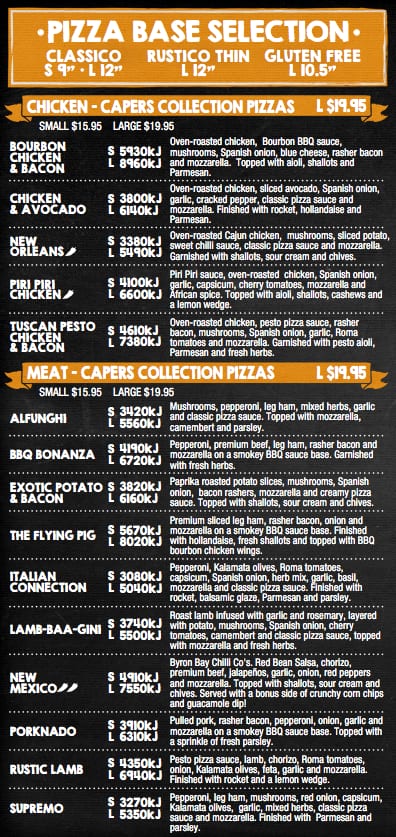 Pizza Capers - Gungahlin Menu, Menu for Pizza Capers - Gungahlin ...