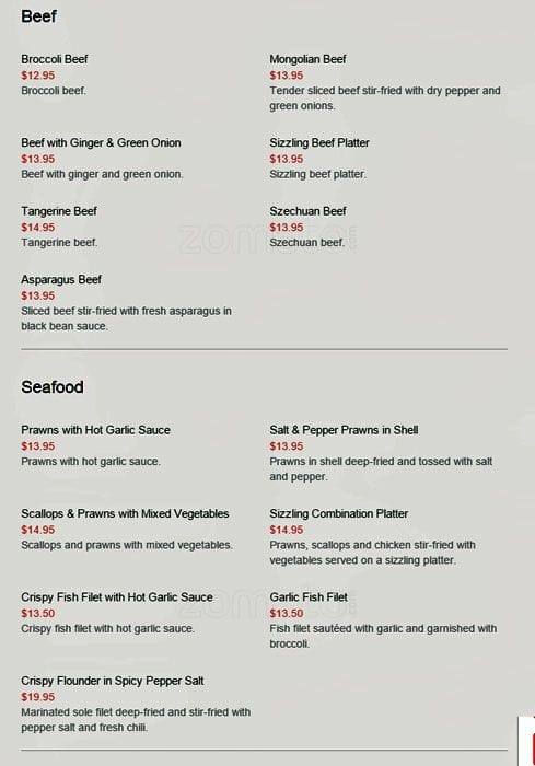 Menu at China Stix restaurant, Santa Clara