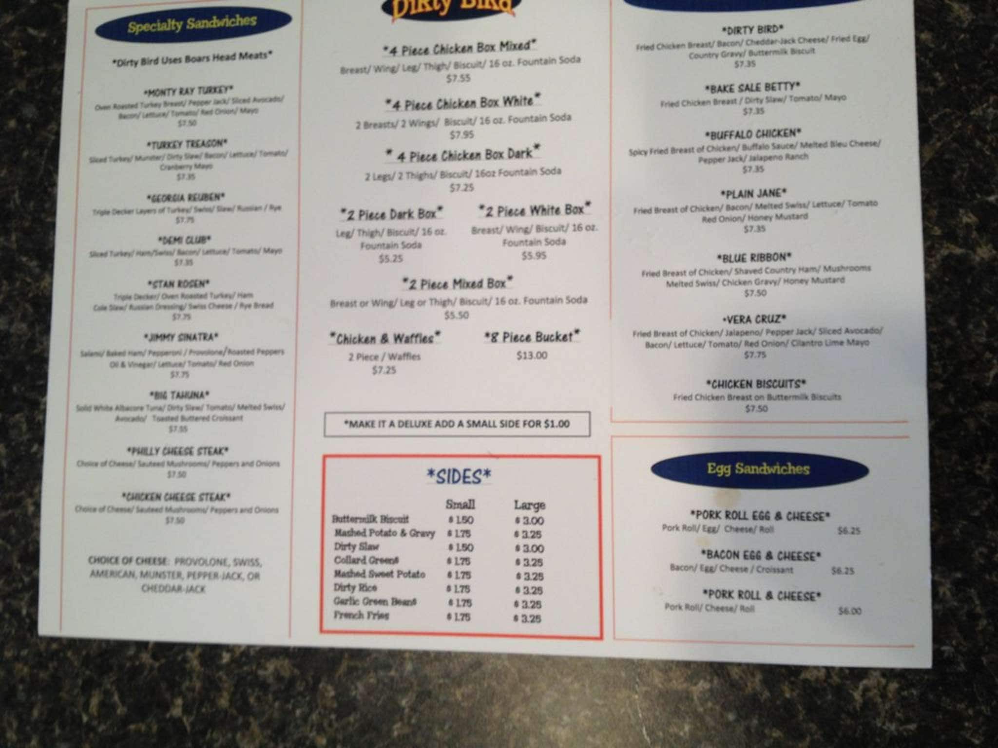 Menu At Dirty Bird Restaurant Morgantown menu-at-dirty-bird-restaurant-morgantown
