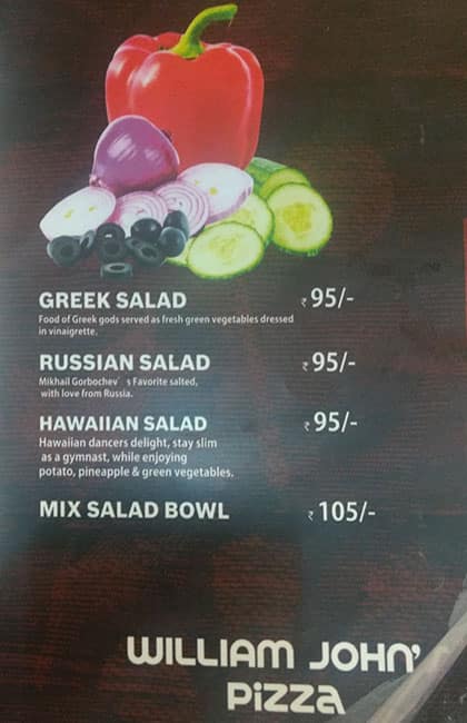 Menu at William John's Pizza, Ahmedabad, JBR ARCADE