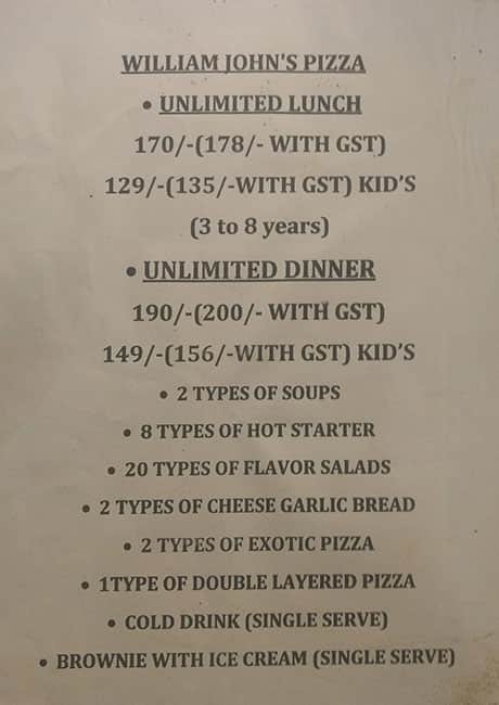 Menu at William John's Pizza, Ahmedabad, JBR ARCADE