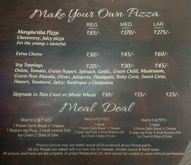 Menu at William John's Pizza, Ahmedabad, JBR ARCADE