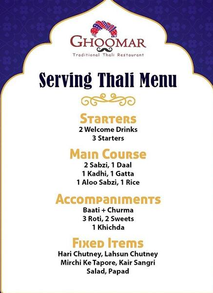 Menu of Ghoomar Traditional Thali Restaurant, Connaught Place, New Delhi