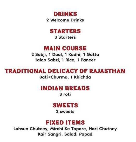 Menu of Ghoomar Traditional Thali Restaurant, Golf Course Road, Gurgaon