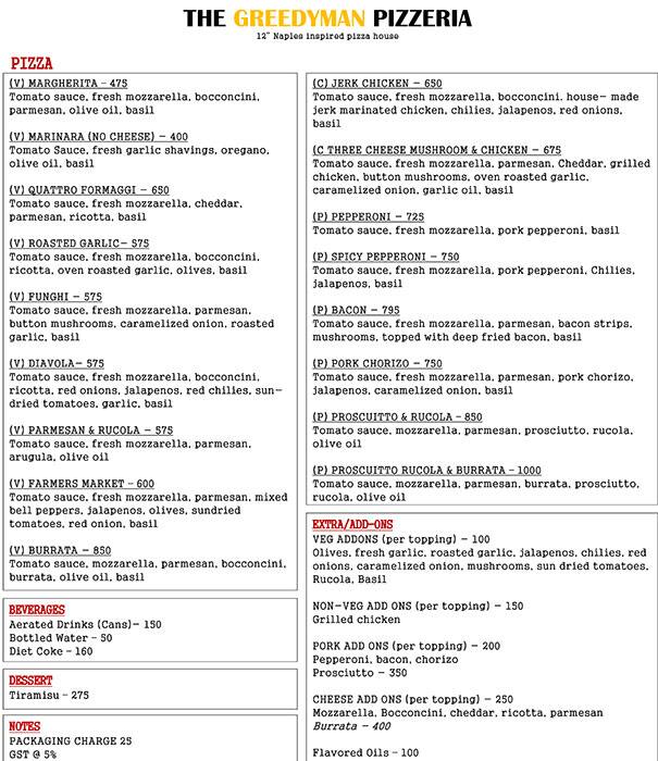 Menu at The Greedyman Pizzeria, Mumbai, Shop 1