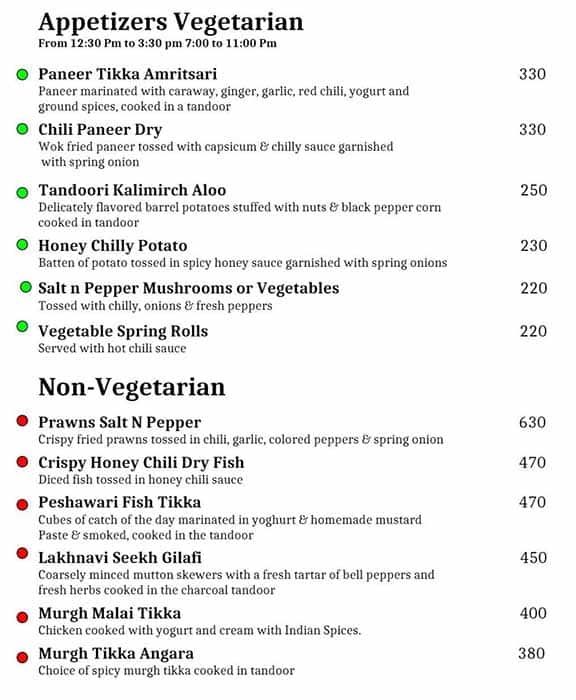 Menu of DLF City Club 3, DLF Phase 3, Gurgaon