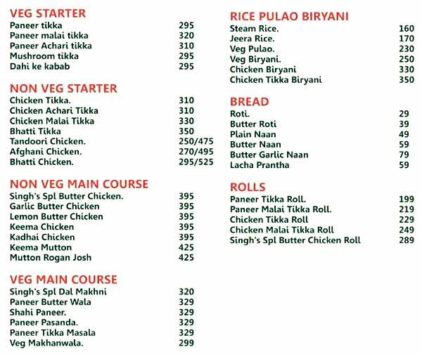 Menu of Singh's Butter Chicken, 4 Bungalows, Mumbai