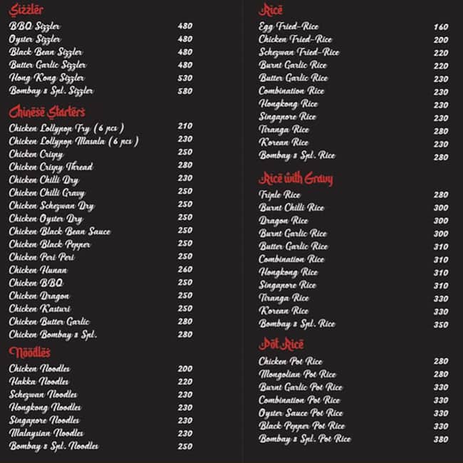 Menu at Bombay 8, Mumbai