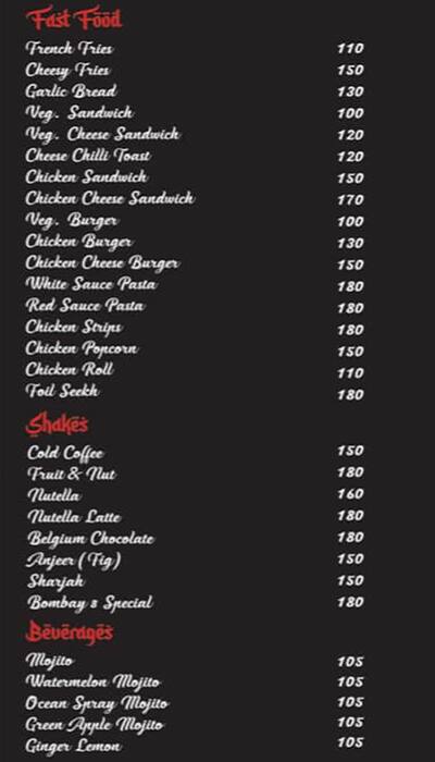 Menu at Bombay 8, Mumbai