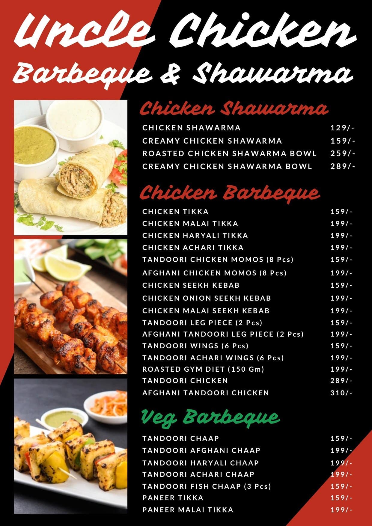Menu of Uncle Chicken Barbeque & Shawarma (Sec-15), Sector 15, Faridabad