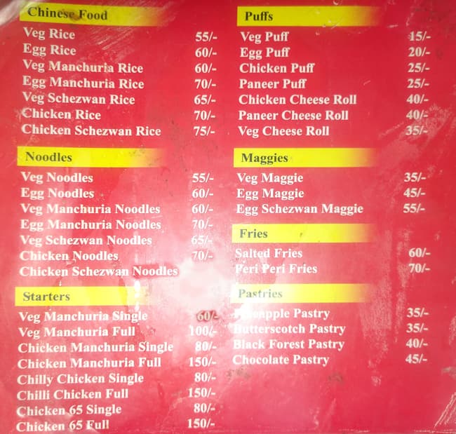Menu of Cake Hub Bakers, Kukatpally, Hyderabad