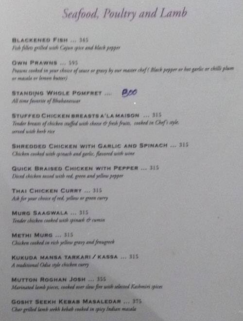 Menu at Hotel Sandy's Tower, Bhubaneswar