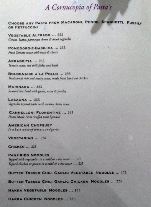 Menu at Hotel Sandy's Tower, Bhubaneswar