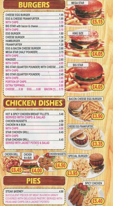 Menu at Starburger restaurant, Erith, 6 Cross St