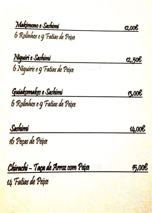 Menu at AYA Sushi Restaurant, Lisbon, R. de Campolide 351D