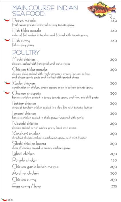 Menu at Blue Fox, Secunderabad, CHANDRALOK COMPLEX