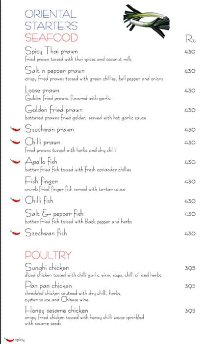 Menu at Blue Fox, Secunderabad, CHANDRALOK COMPLEX