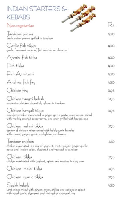 Menu at Blue Fox, Secunderabad, CHANDRALOK COMPLEX