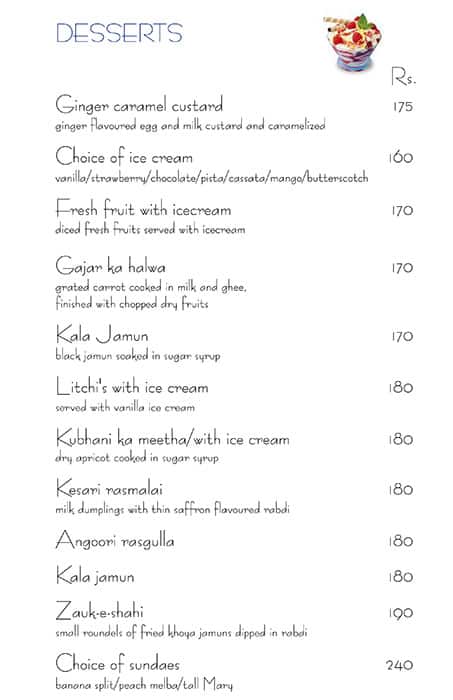 Menu at Blue Fox, Secunderabad, CHANDRALOK COMPLEX