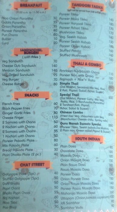 Guru Nanak Menu, Menu for Guru Nanak, Phase 10, Mohali - Zomato