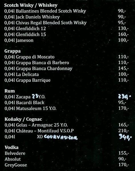 Menu at Kafka Hummus Cafe, Prague