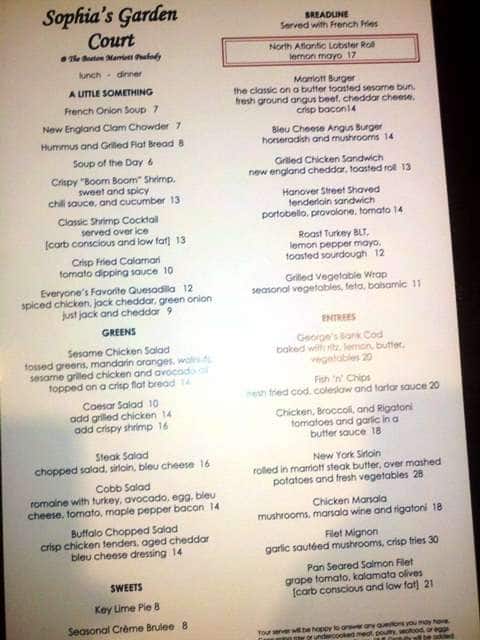 Menu at Sophia's pub & bar, Peabody, 8A Centennial Dr