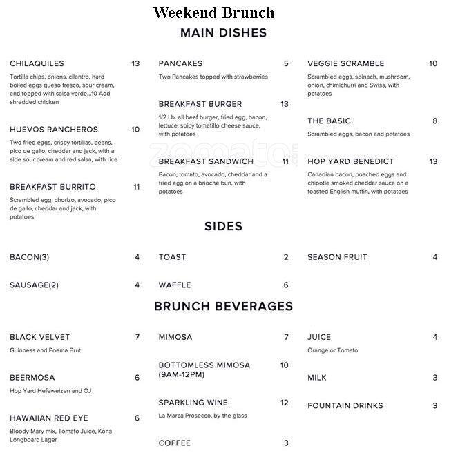 Menu at The Hopyard pub & bar, Pleasanton