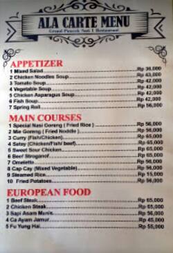 Menu at Grand Puncak Sari Restaurant, Kintamani, JL. Raya Penelokan