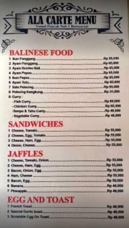 Menu at Grand Puncak Sari Restaurant, Kintamani, JL. Raya Penelokan