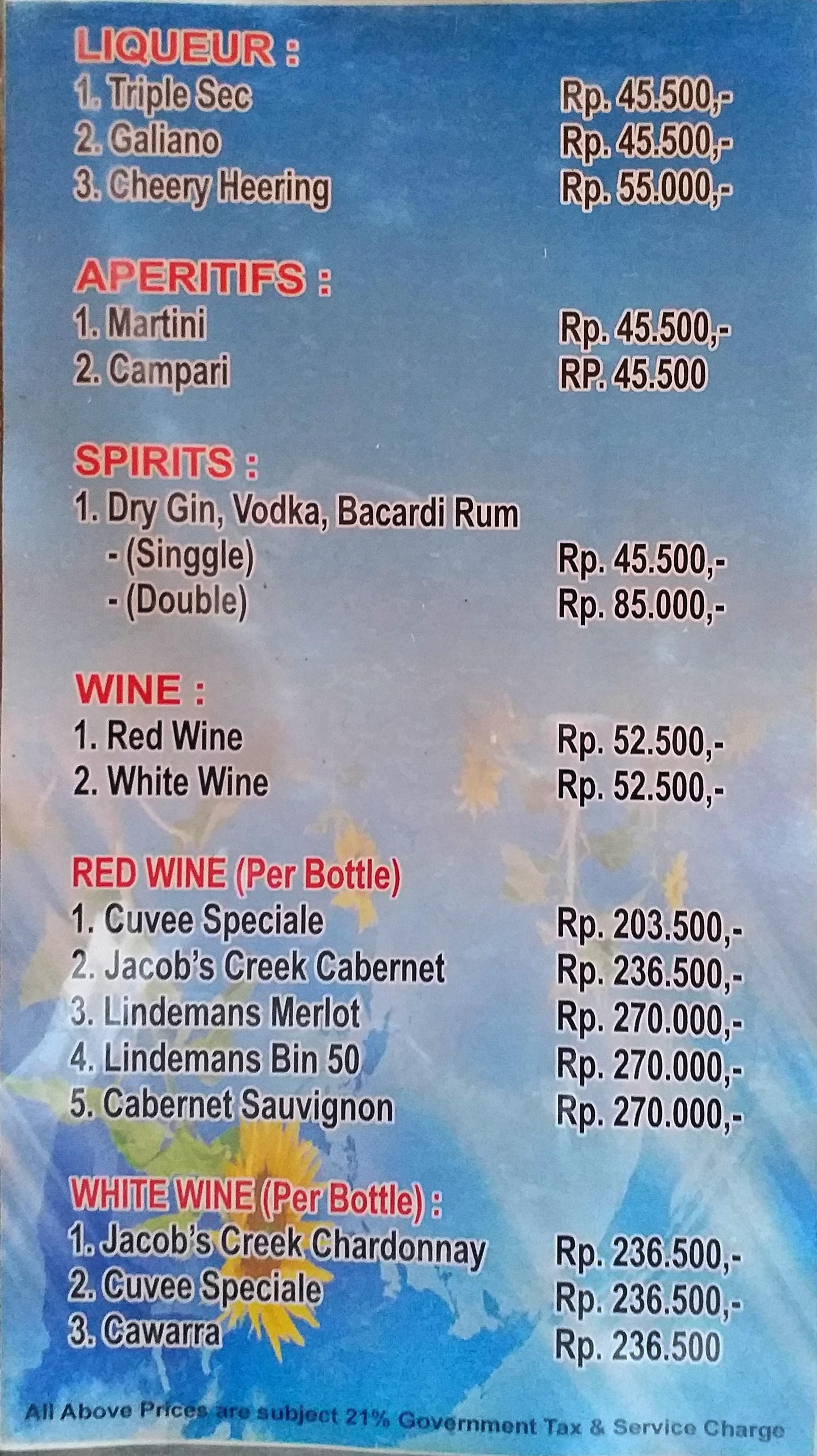 Menu at Grand Puncak Sari Restaurant, Kintamani, JL. Raya Penelokan