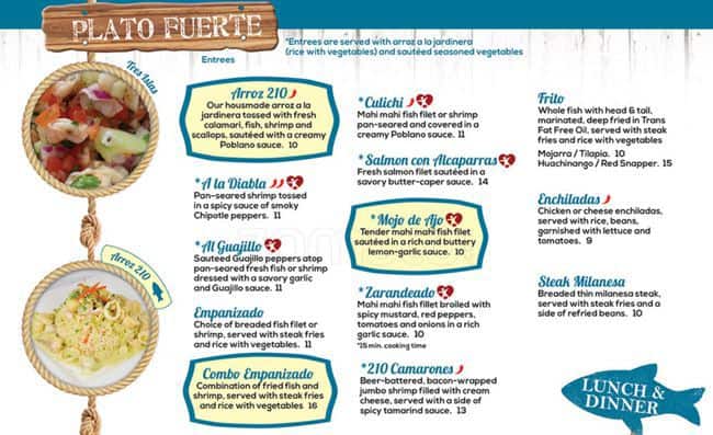 Menu at 210 Ceviche restaurant, San Antonio