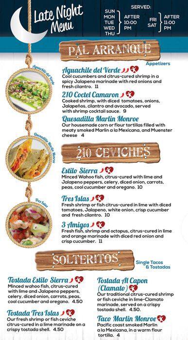 Menu at 210 Ceviche restaurant, San Antonio