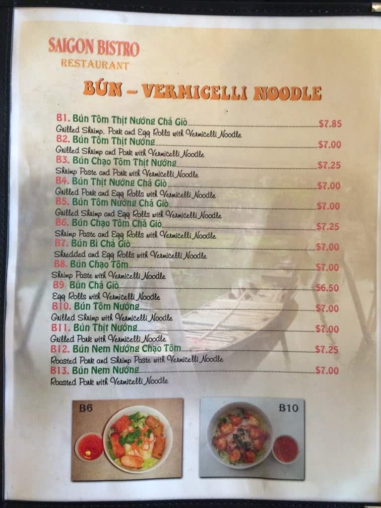 Menu at Saigon Bistro restaurant, Wichita, E Pawnee St
