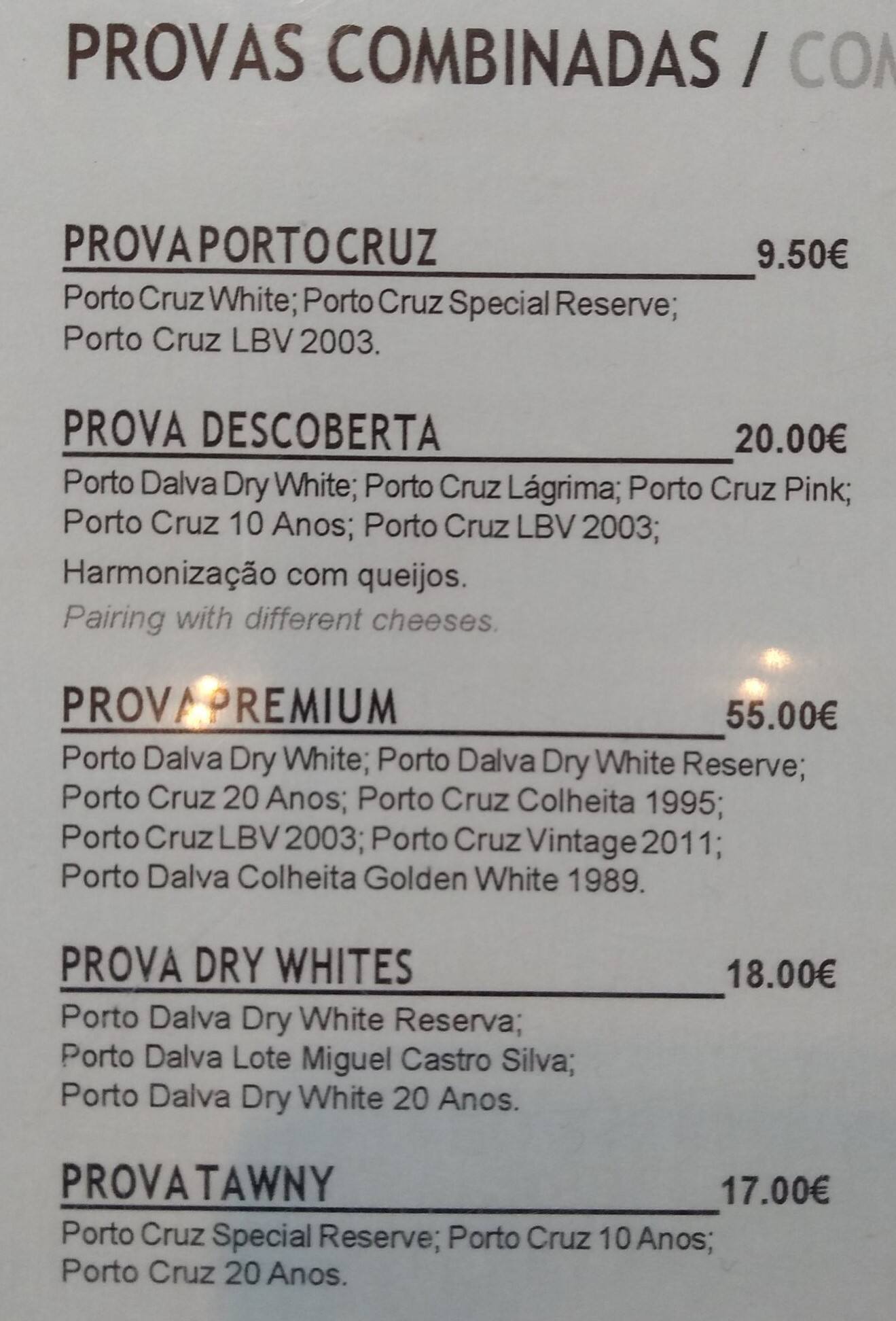 Menu at Sala de Provas pub & bar, Porto