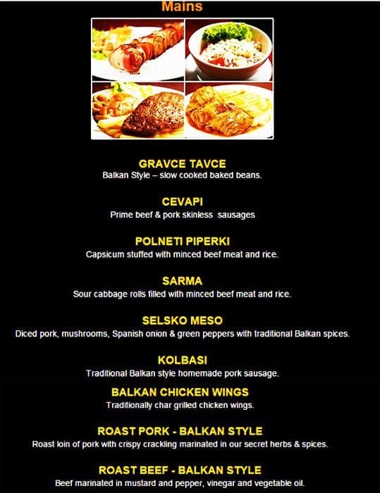 Menu at Eurostar Restaurant, Thomastown